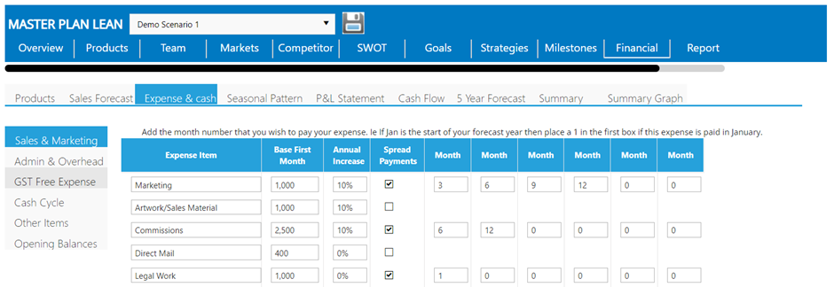 Financial Tab (Masterplan Lean)